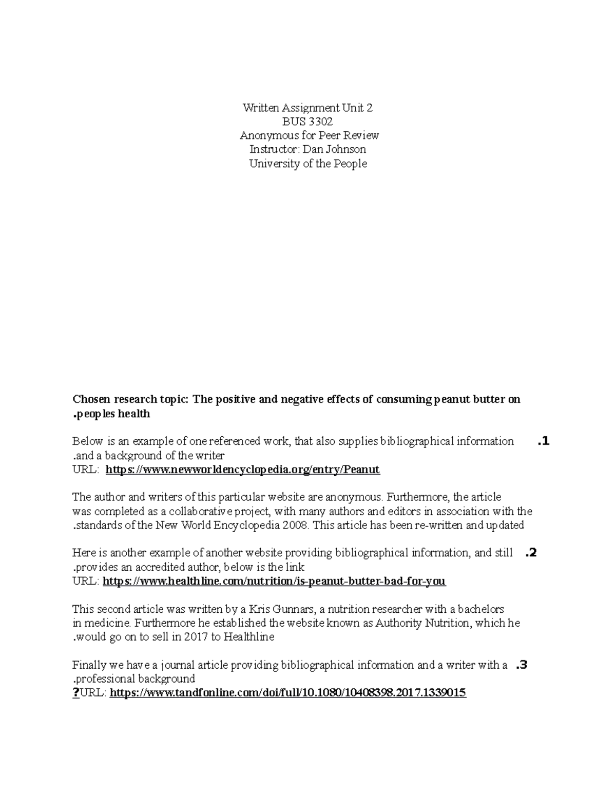 Written Assignment Unit 2 BUS 3302 Word - Written Assignment Unit 2 BUS ...