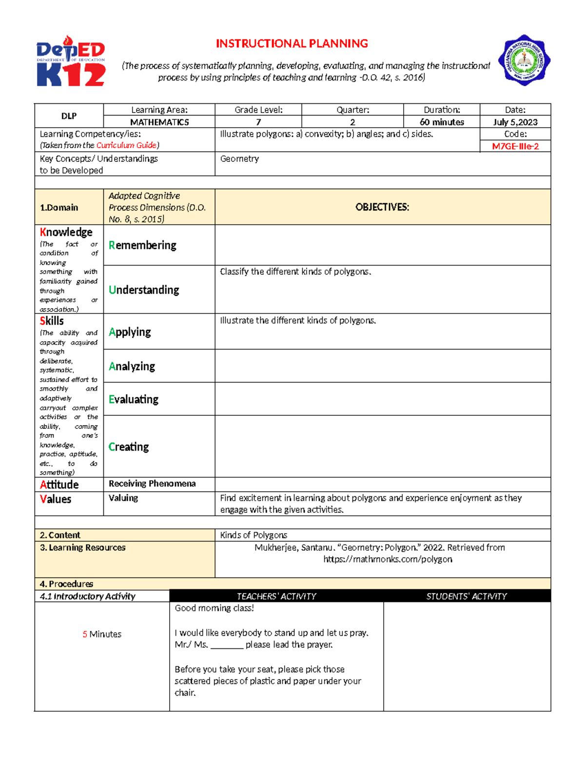 Instructional Planning - INSTRUCTIONAL PLANNING (The process of ...