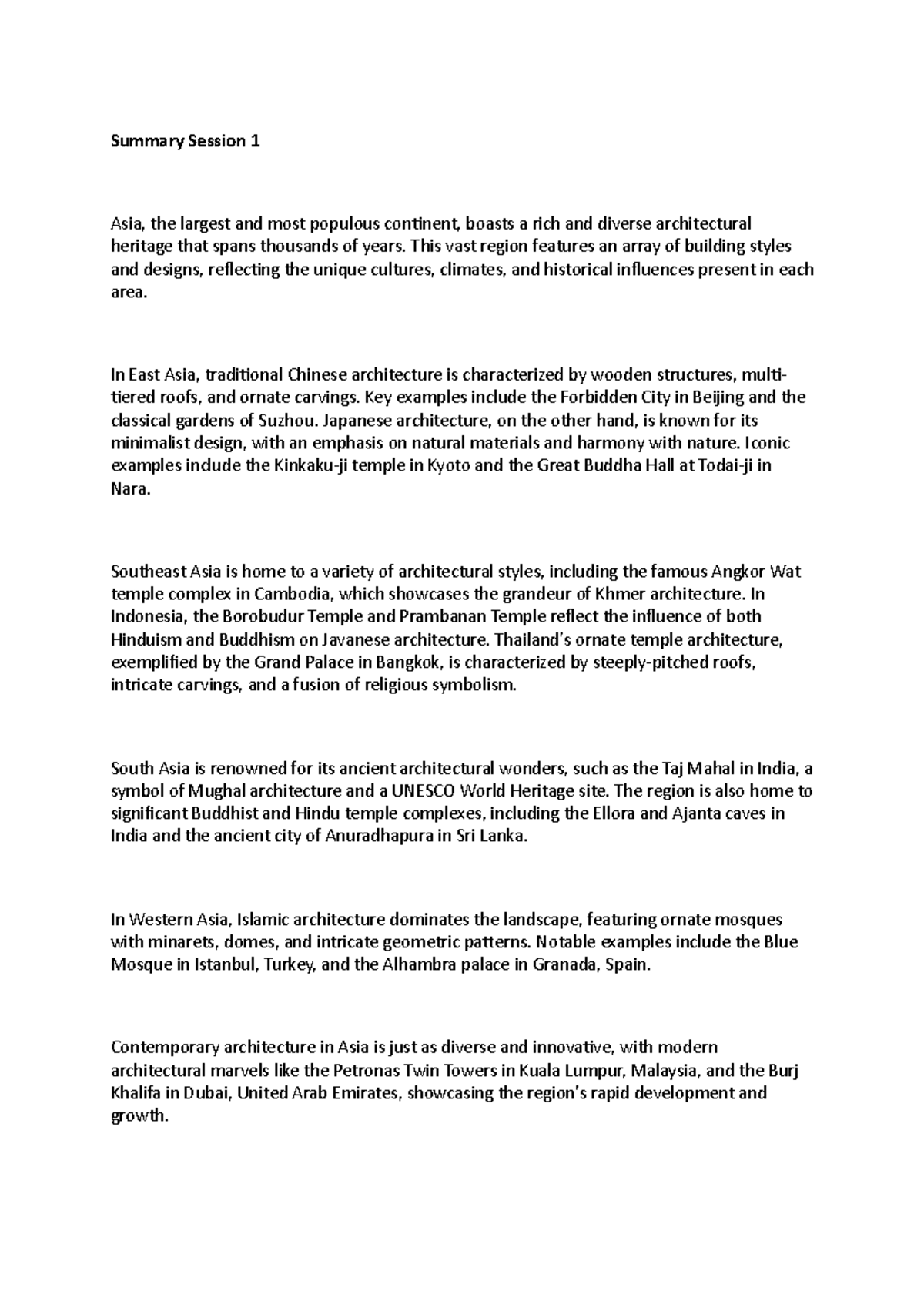 Summary of Session 1 - Summary Session 1 Asia, the largest and most ...