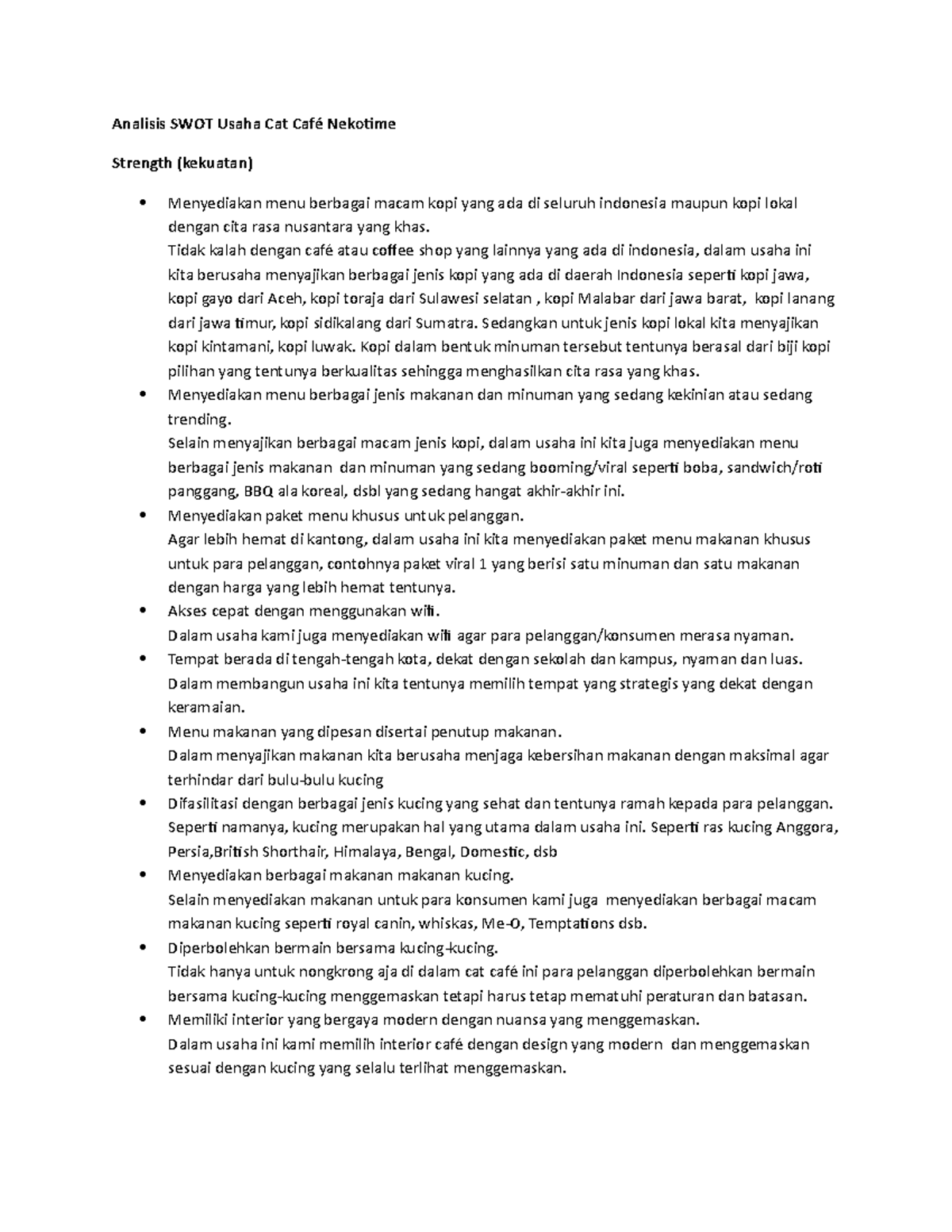 Analisis SWOT Usaha Cat Café Nekotime - Analisis SWOT Usaha Cat Café ...