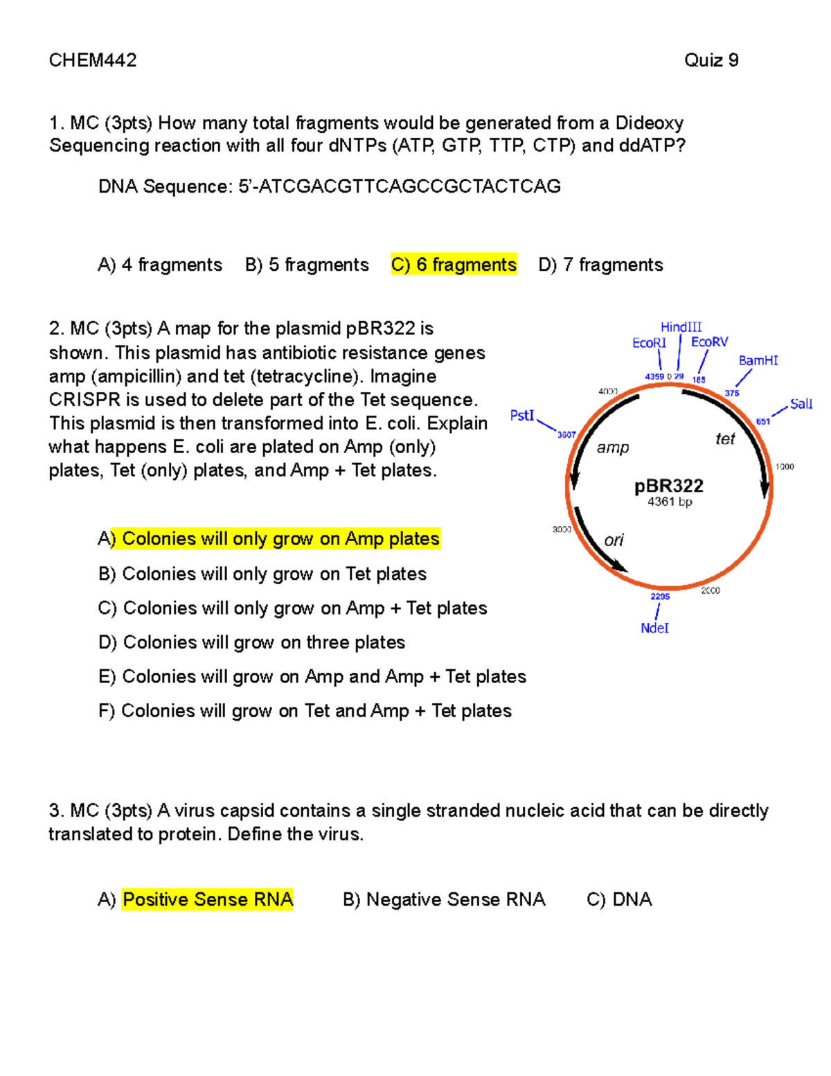 biochem quiz 9 practice - CHEM442 Quiz 9 MC (3pts) How many total ...