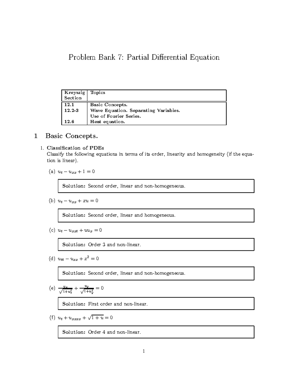 PDE Problem Bank 7 plus Solutions - Problem Bank 7: Partial ...