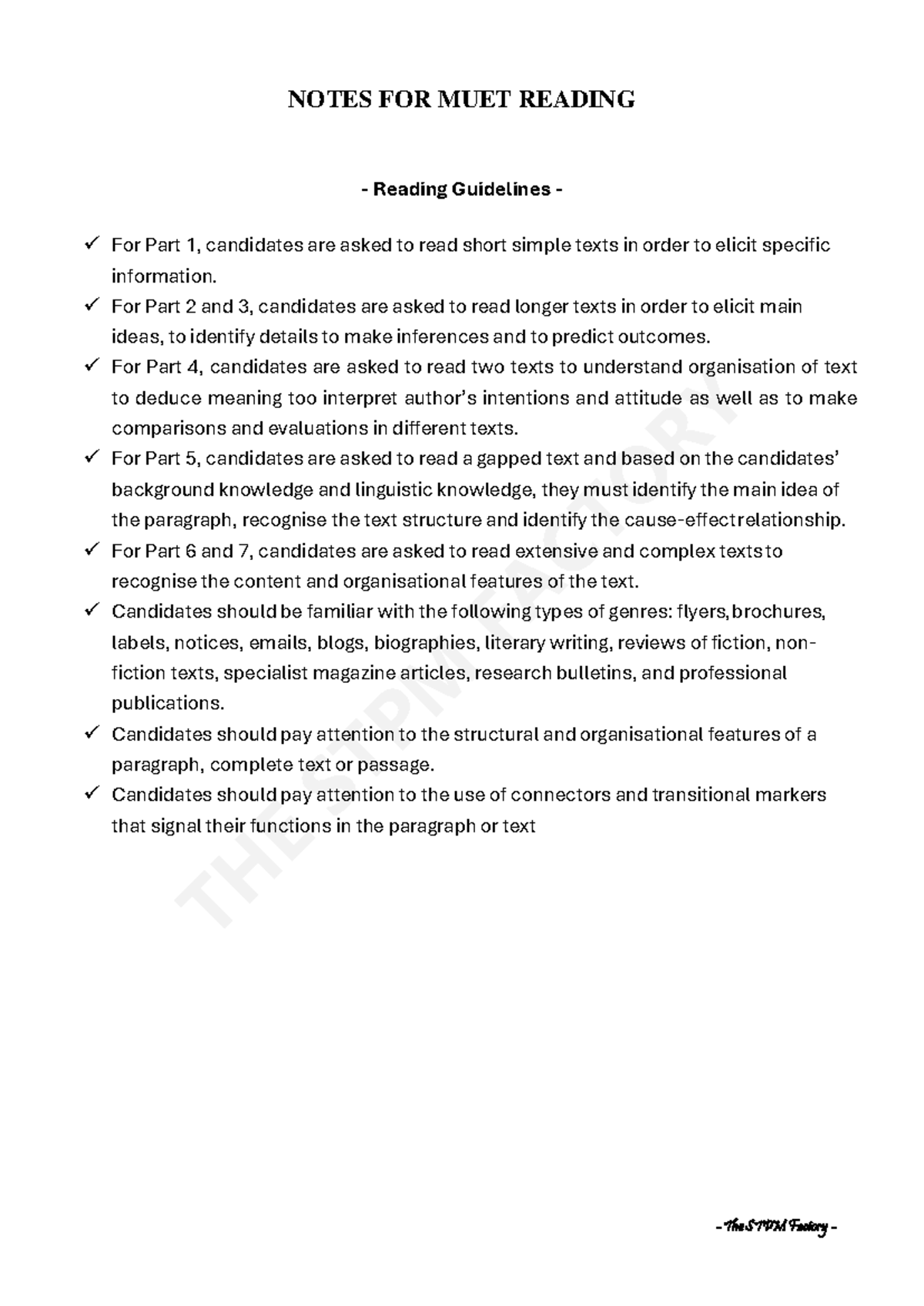 Notes FOR MUET Reading - THE STPM FACTORY NOTES FOR MUET READING ...