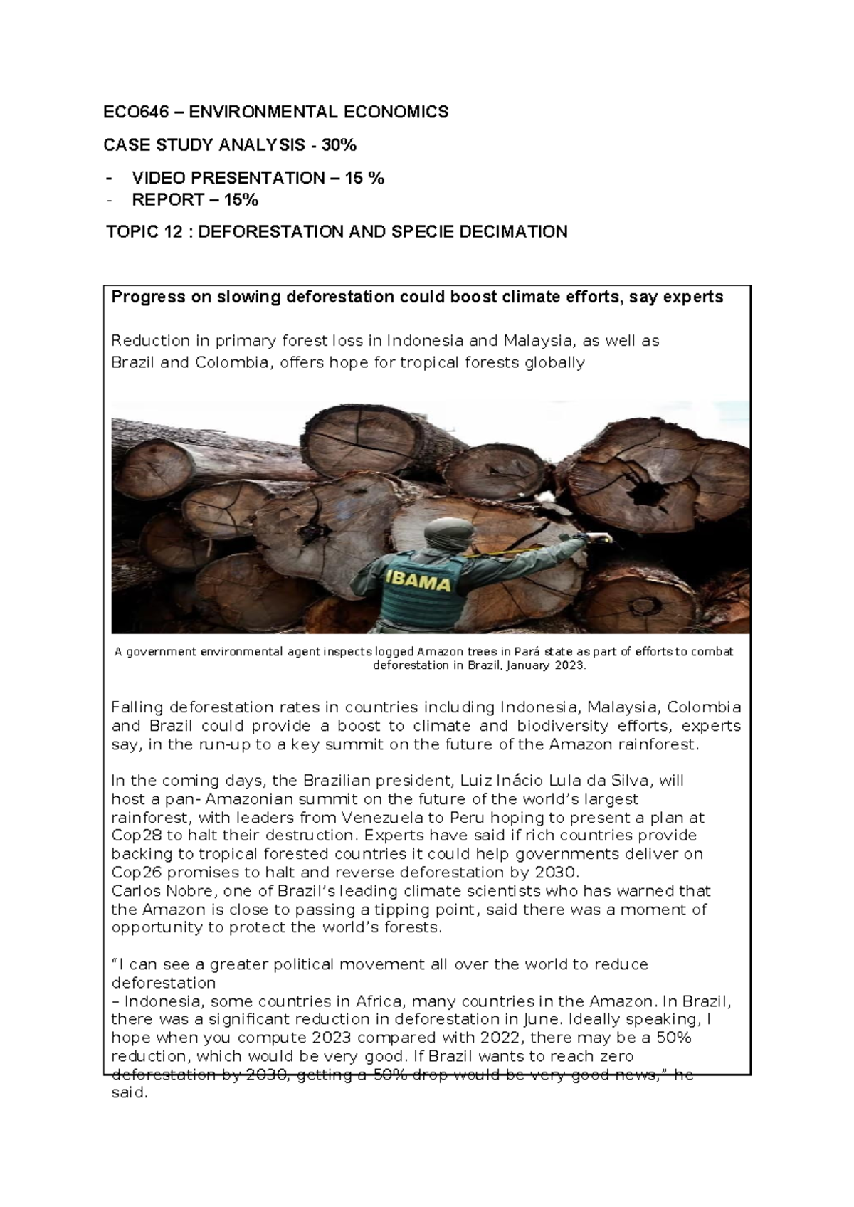 CASE Study Analysis 30 Deforestation AND Specie Decimation 3 Latest ...