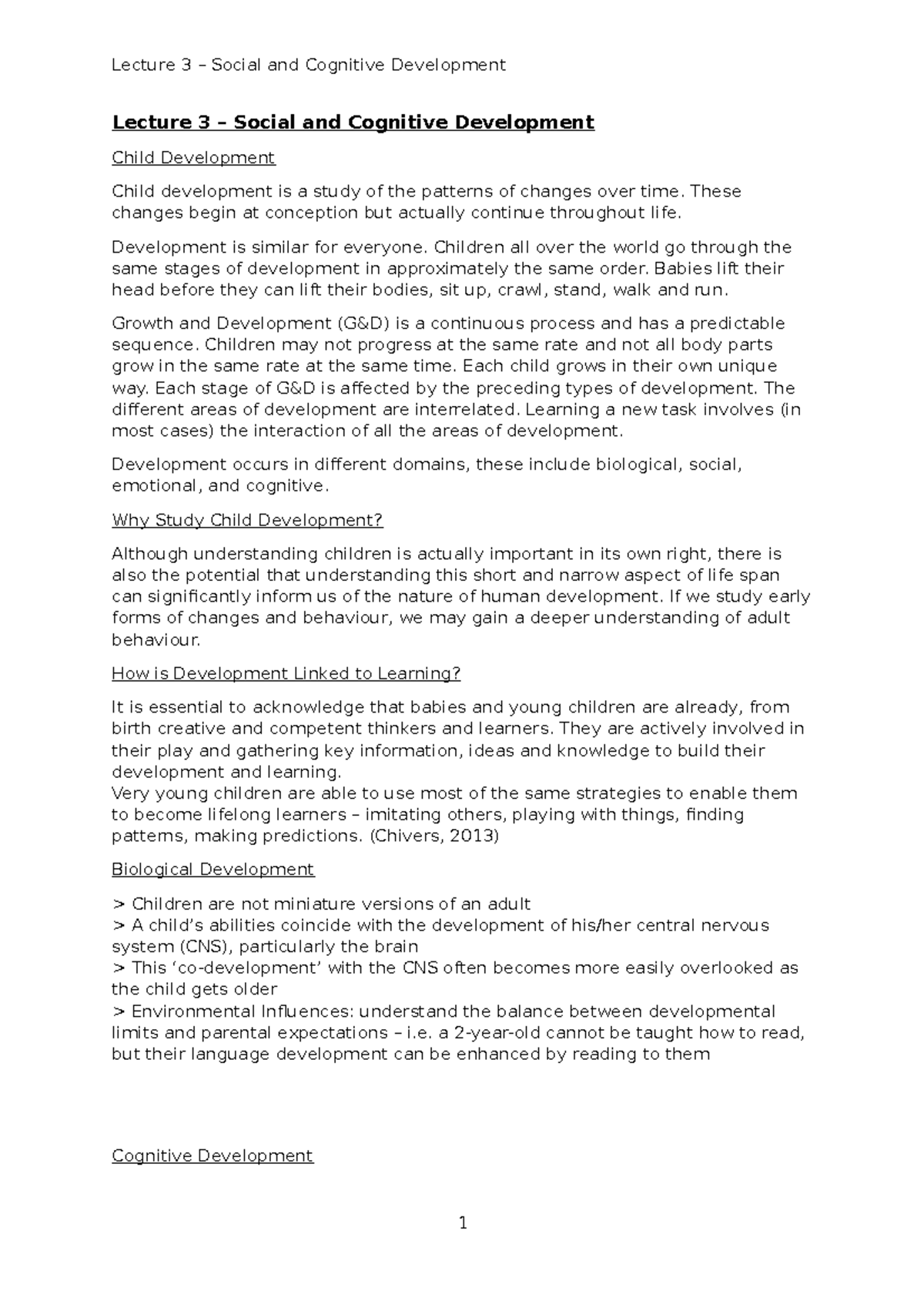 Social and Cognitive Development in Children - Lecture 3 – Social and ...