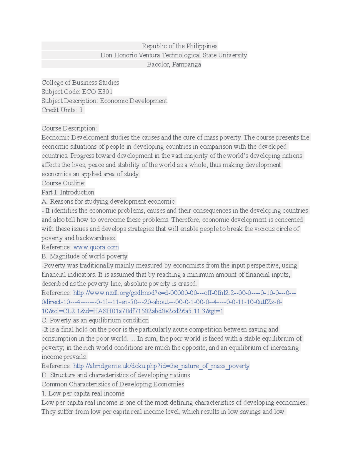 Economics - The course presents the economic situations of people in ...