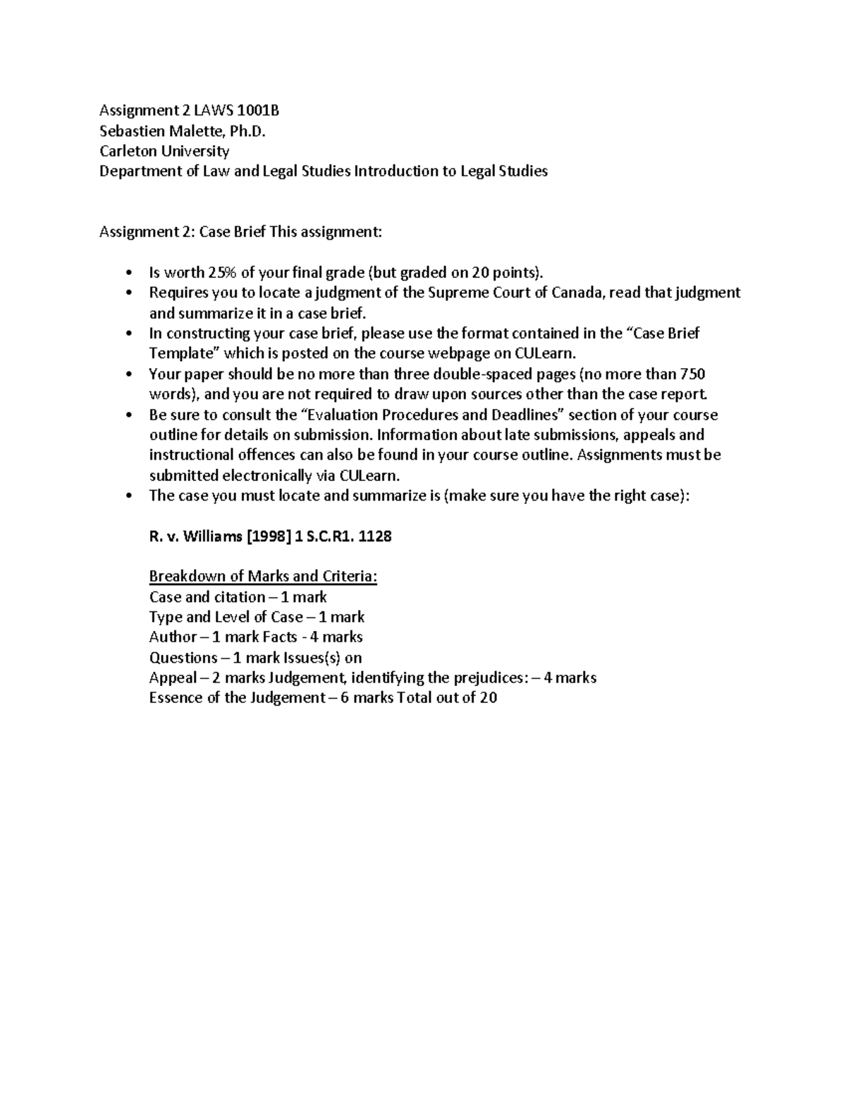Assignment 2 LAWS 1001B (3) - Assignment 2 LAWS 1001B Sebastien Malette ...