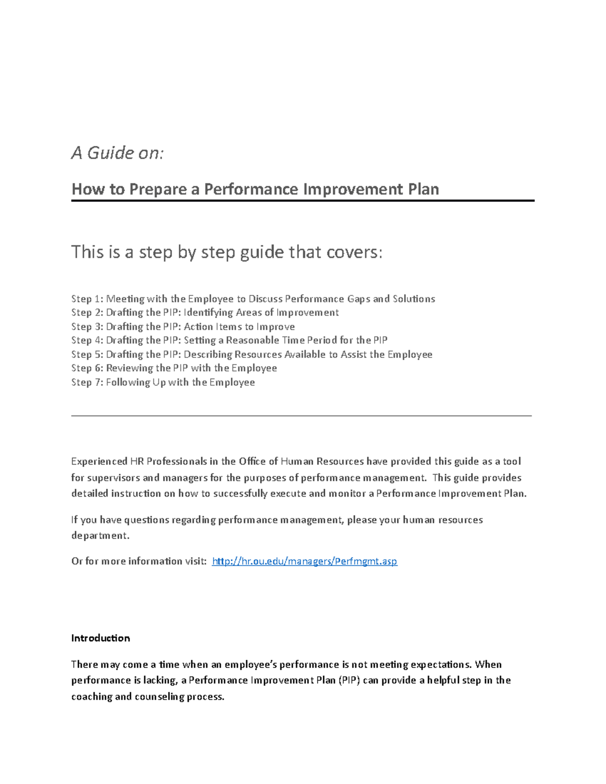 How to Prepare a Performance Improvement Plan by HSC, Norman, Tulsa - A ...