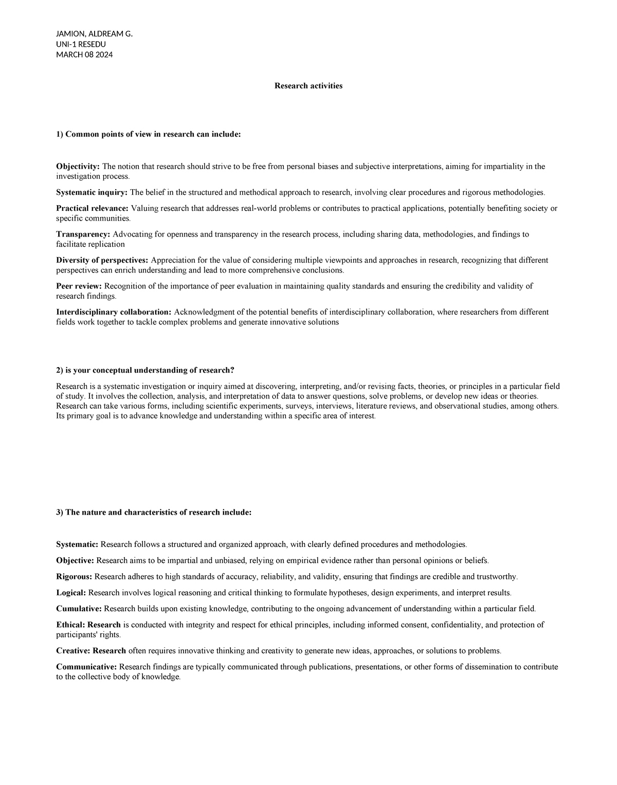 Resedu 2 - research education - JAMION, ALDREAM G. UNI-1 RESEDU MARCH ...