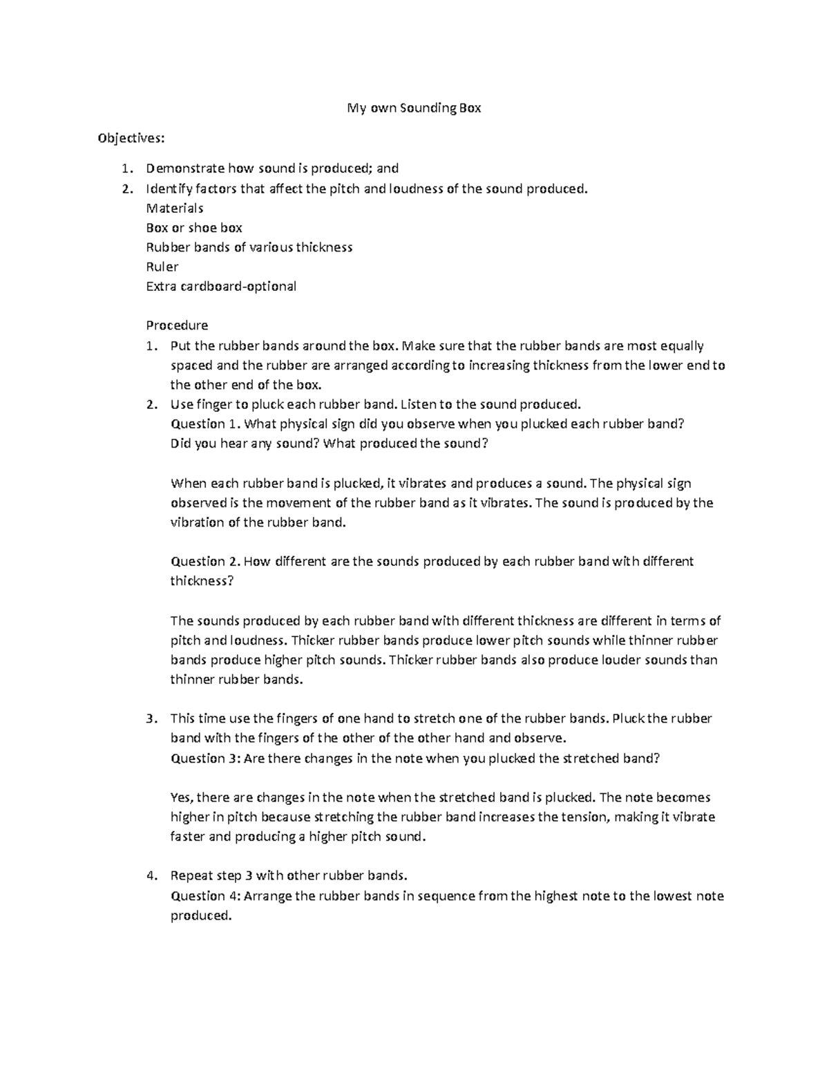 Activity 1 and 2 sounding box - My own Sounding Box Objectives ...