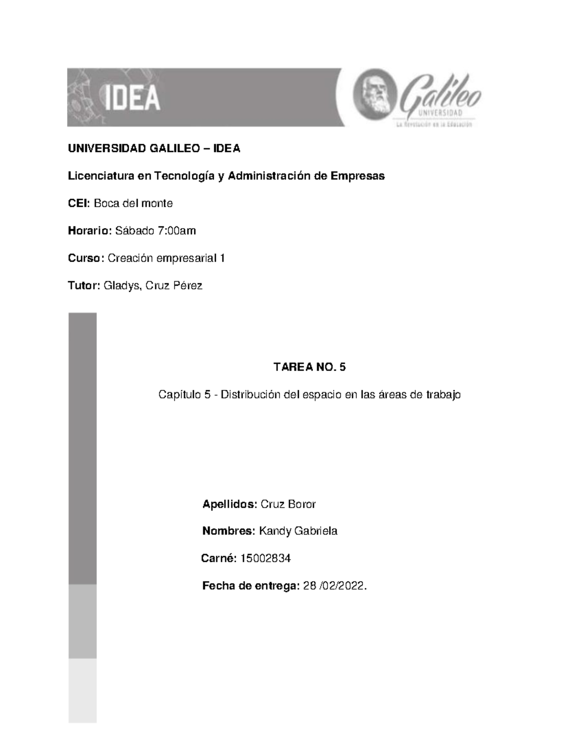 15002834 Kandy Cruz Creación Empresarial Tarea 5 Semana 6 - UNIVERSIDAD ...