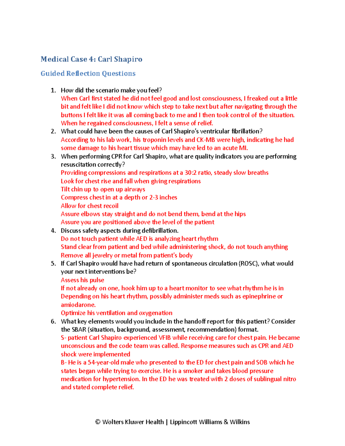 Carl Shapiro Guided Reflection 's - Medical Case 4: Carl Shapiro Guided ...