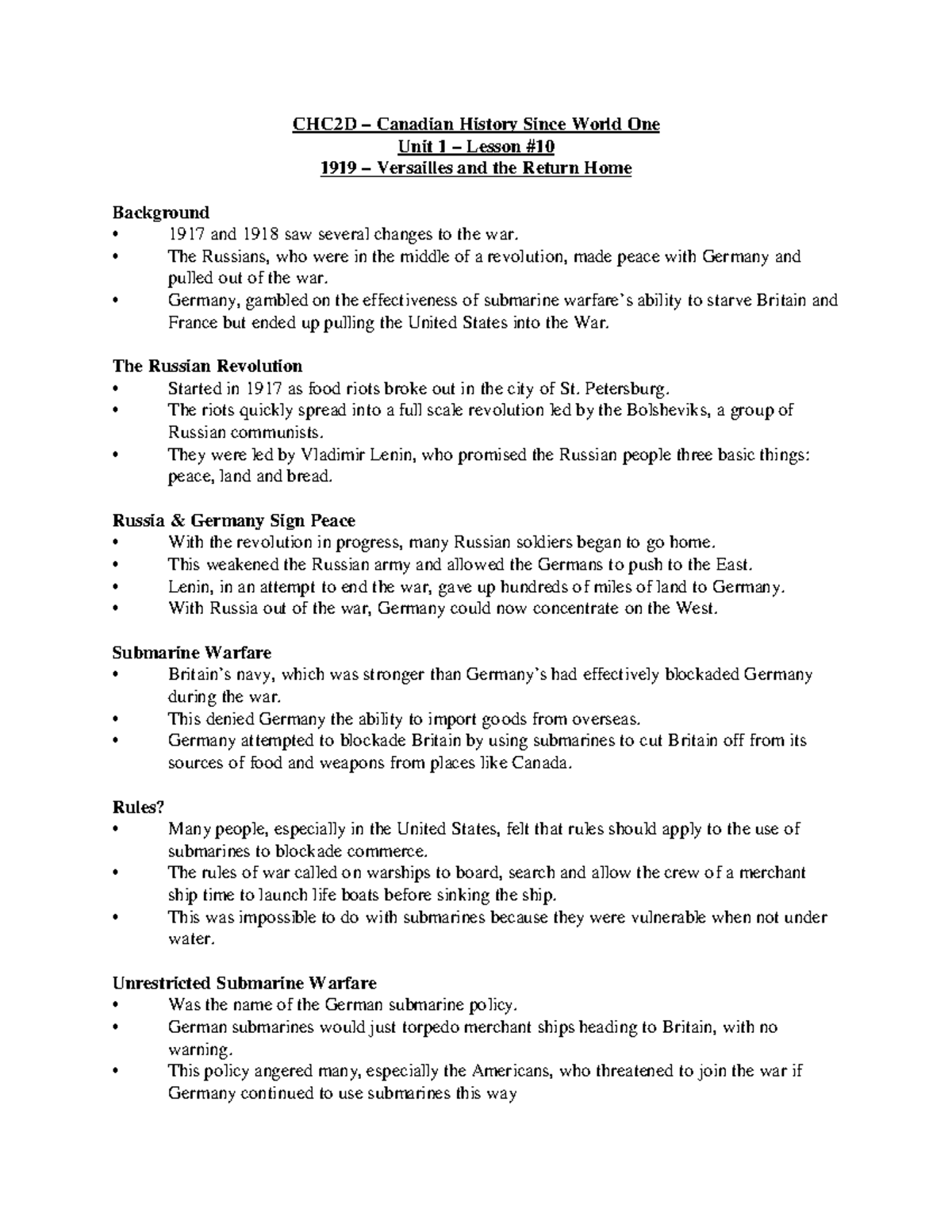 Course Notes 1.6 Versailles - CHC2D – Canadian History Since World One ...