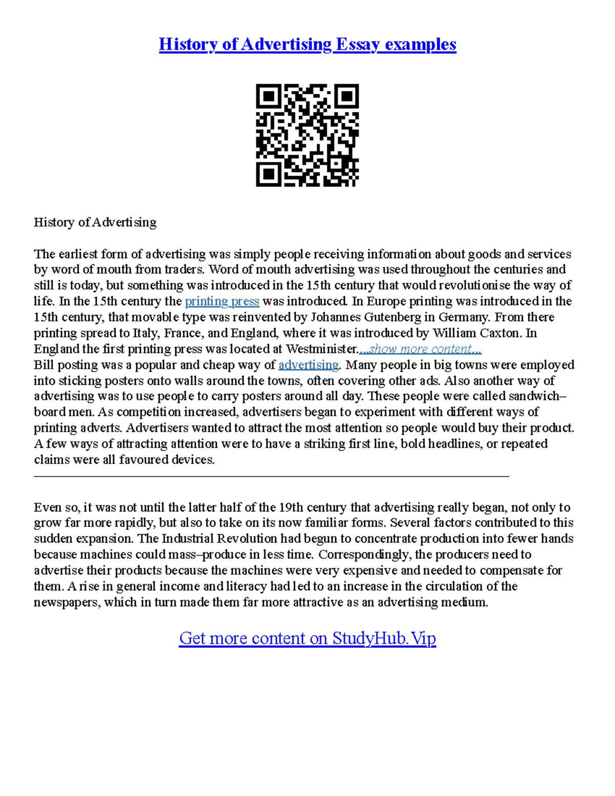 Advertising Essay Examples - History of Advertising Essay examples ...