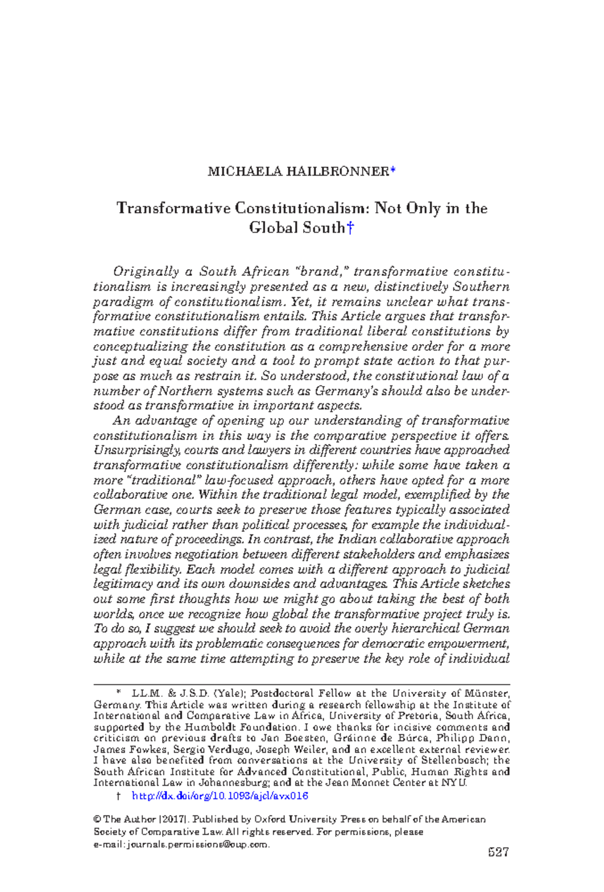 Transformative Constitutionalism 527 © The Author [2017] Published