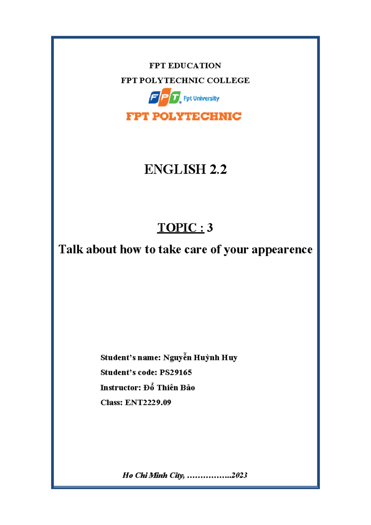 Template Portfolio ENT2226 - Copy - FPT EDUCATION FPT POLYTECHNIC ...
