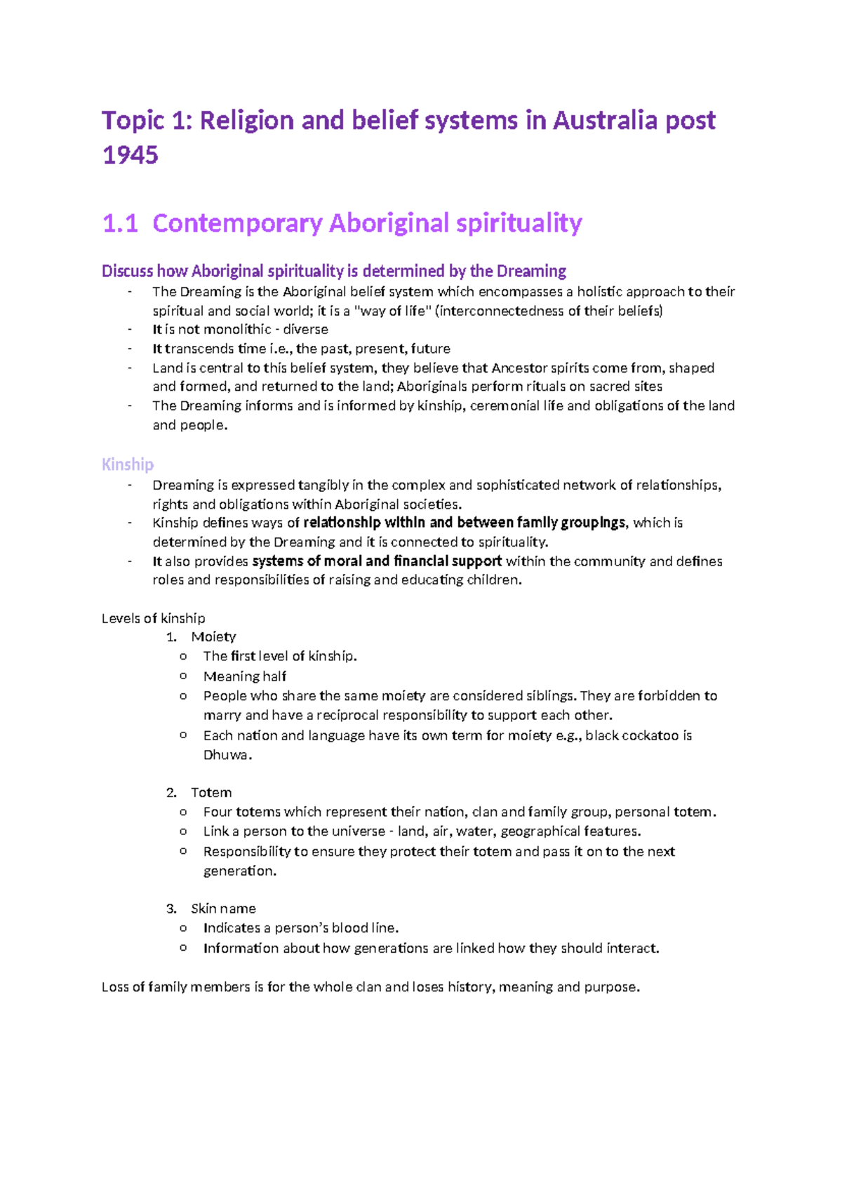 Australia post 1945 - notes - Topic 1: Religion and belief systems in ...