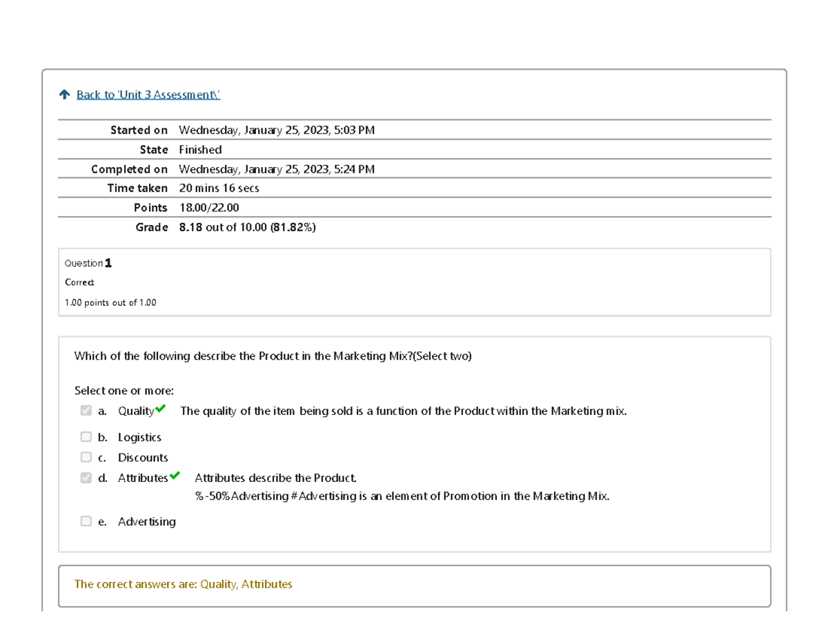 Marketing - Back to 'Unit 3 Assessment' Started on Wednesday, January ...