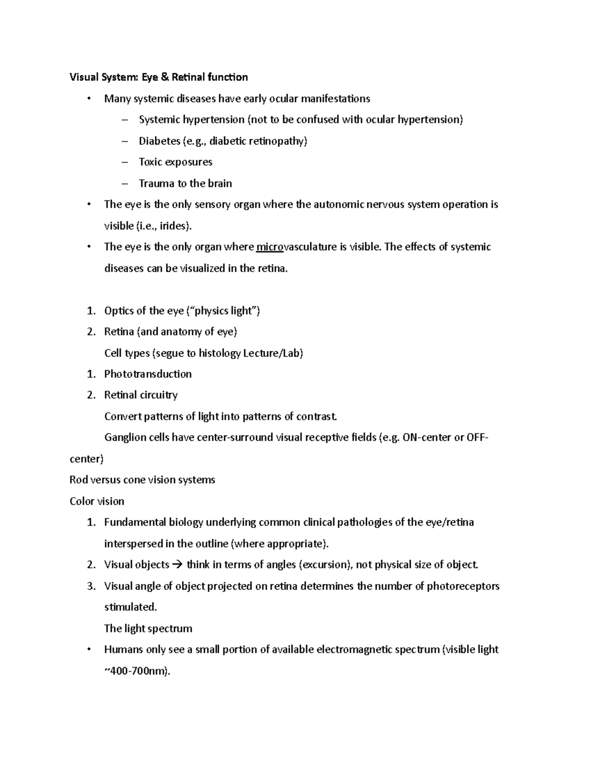 Bio101 Visual System - Visual System: Eye & Retinal function - Many ...