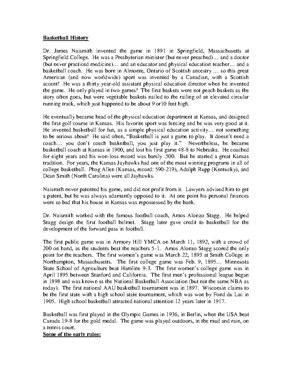 basketball techniques - Basketball History Dr. James Naismith invented ...