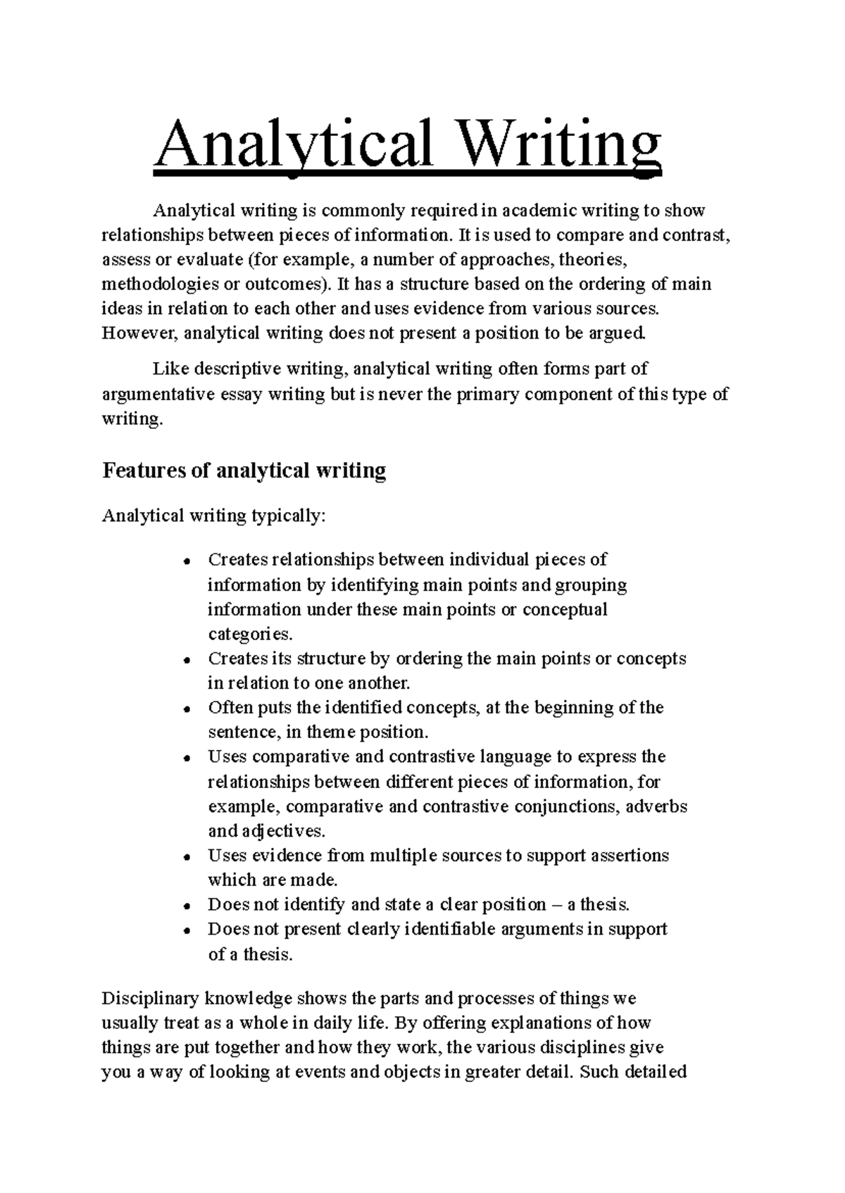 Analytical and critical writing - Analytical Writing Analytical writing ...