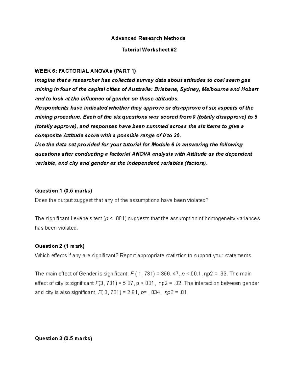 Tutorial worksheet #2 - Advanced Research Methods Tutorial Worksheet ...