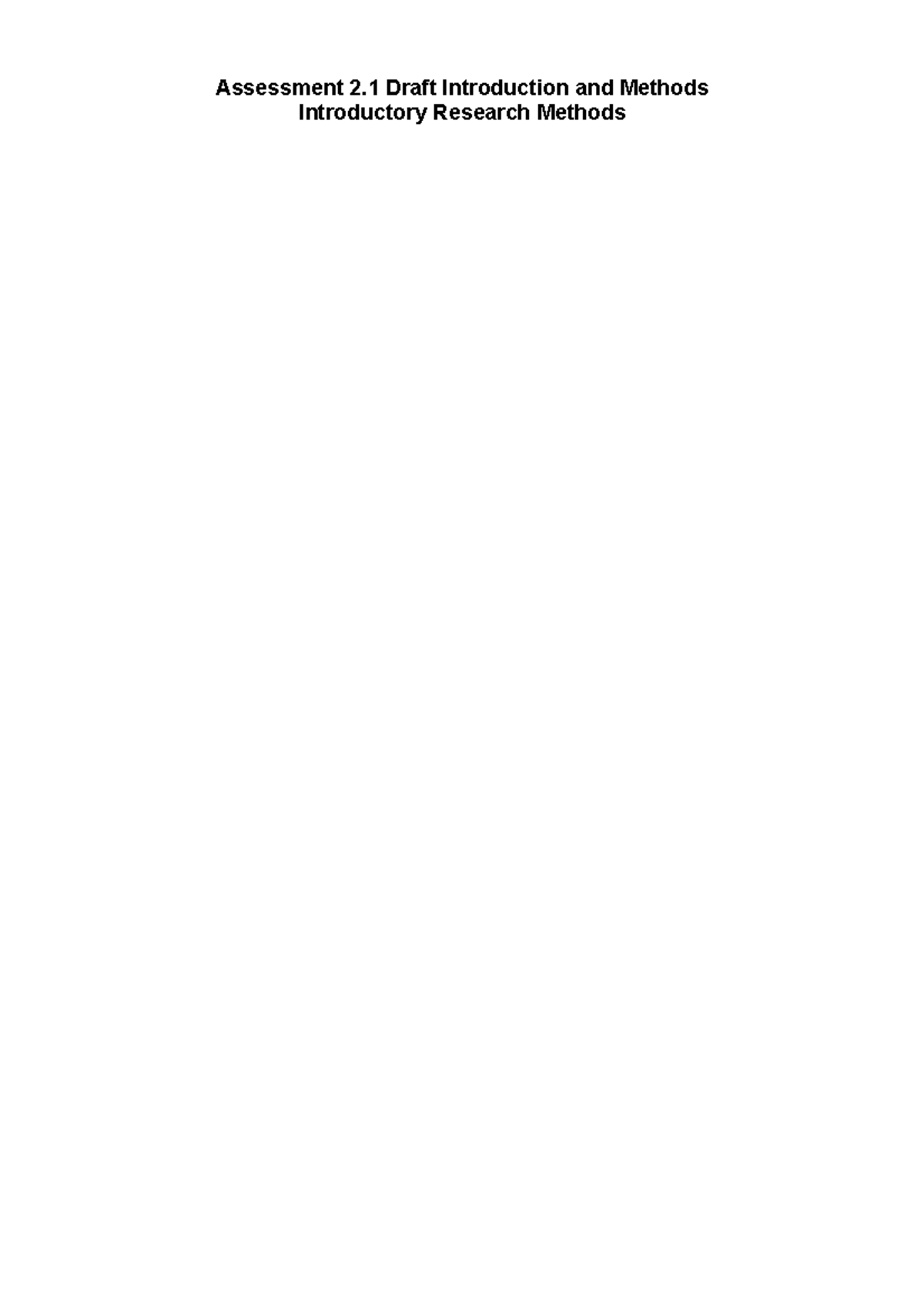 Introductory research methods plan - Assessment 2 Draft Introduction ...