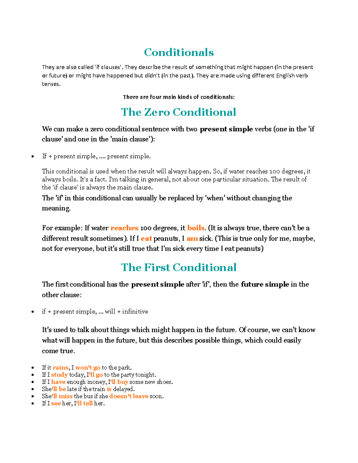 Conditionals - profe funcek - Conditionals They are also called 'if clauses'. They describe the ...