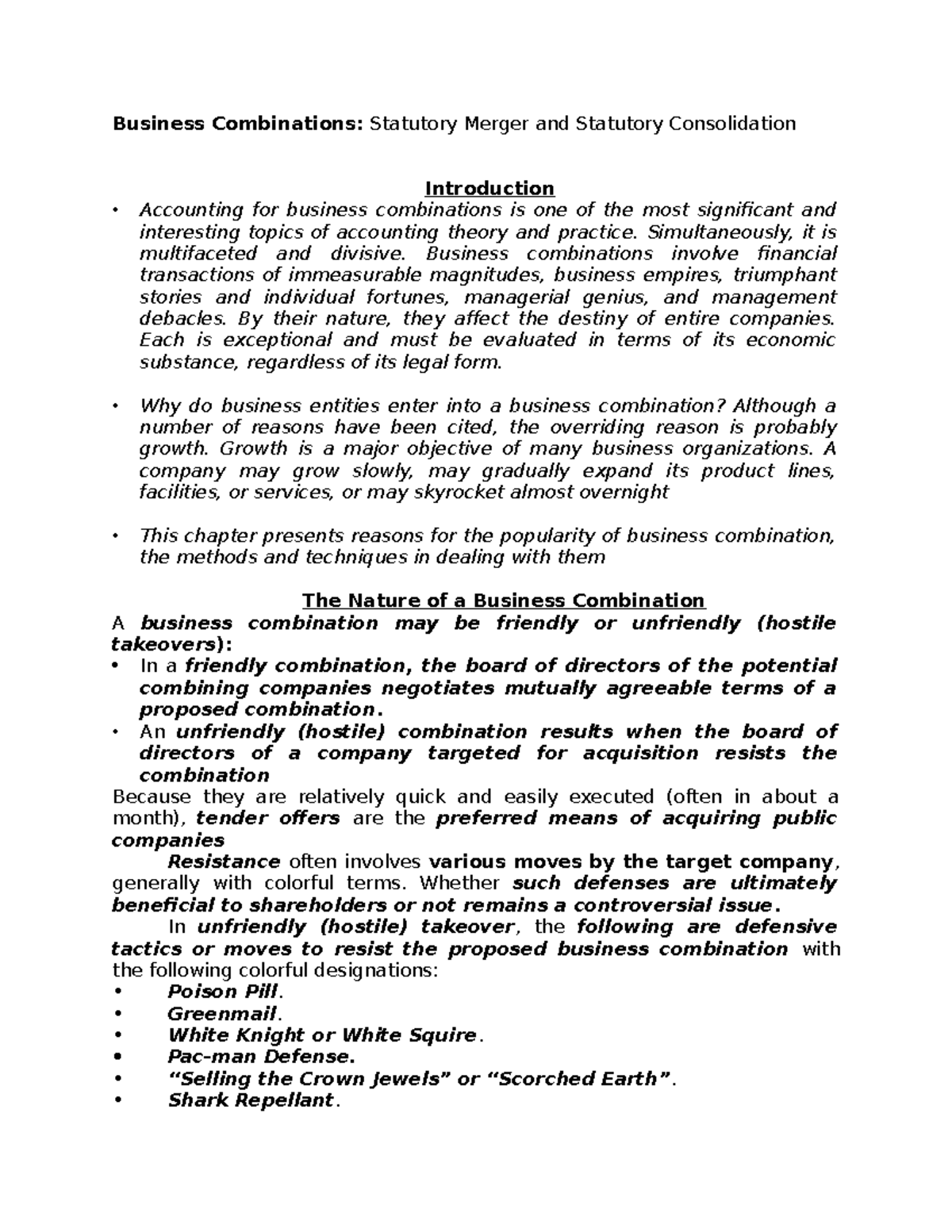 Business Combinations - chapter 1 - Business Combinations: Statutory ...