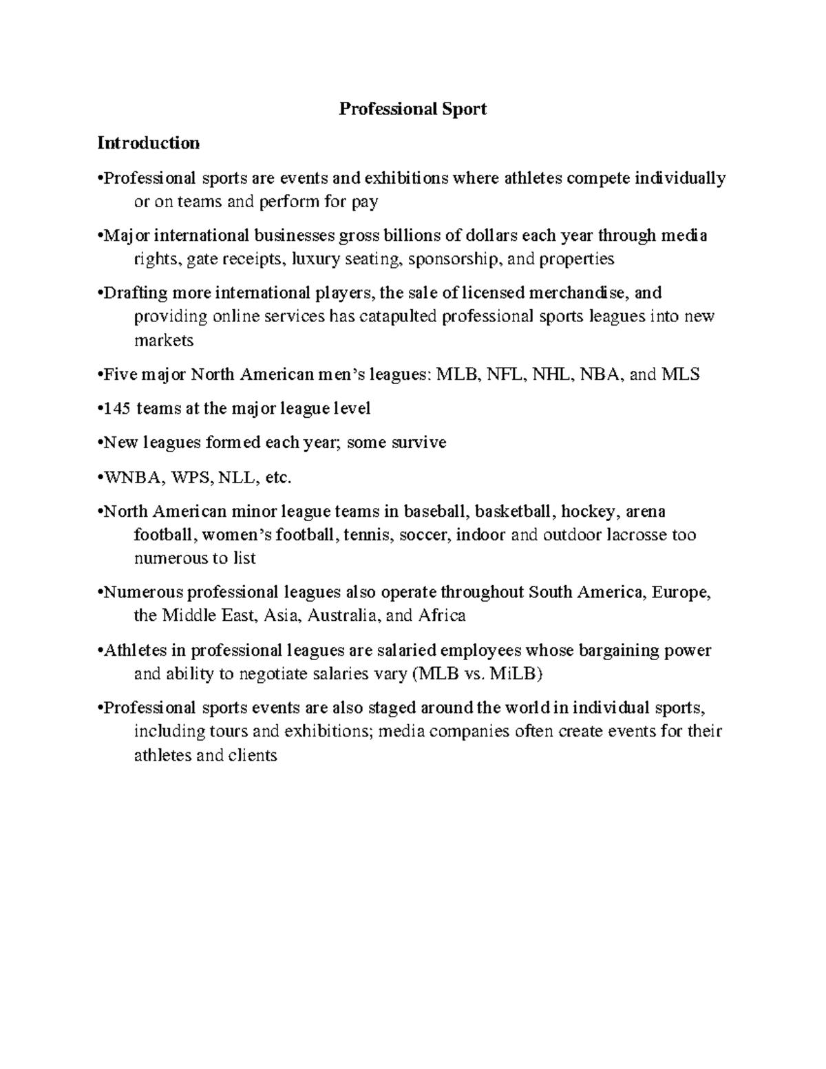 Professional Sport - class notes - Professional Sport Introduction ...