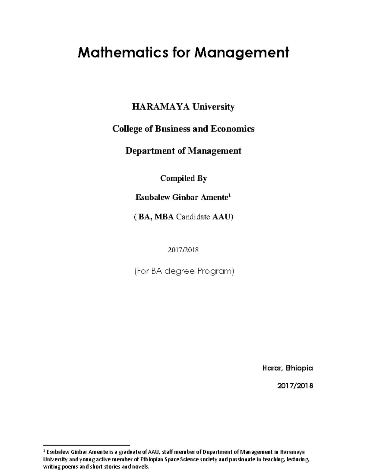 Mathematics for Management Business CONT - Mathematics for Management ...