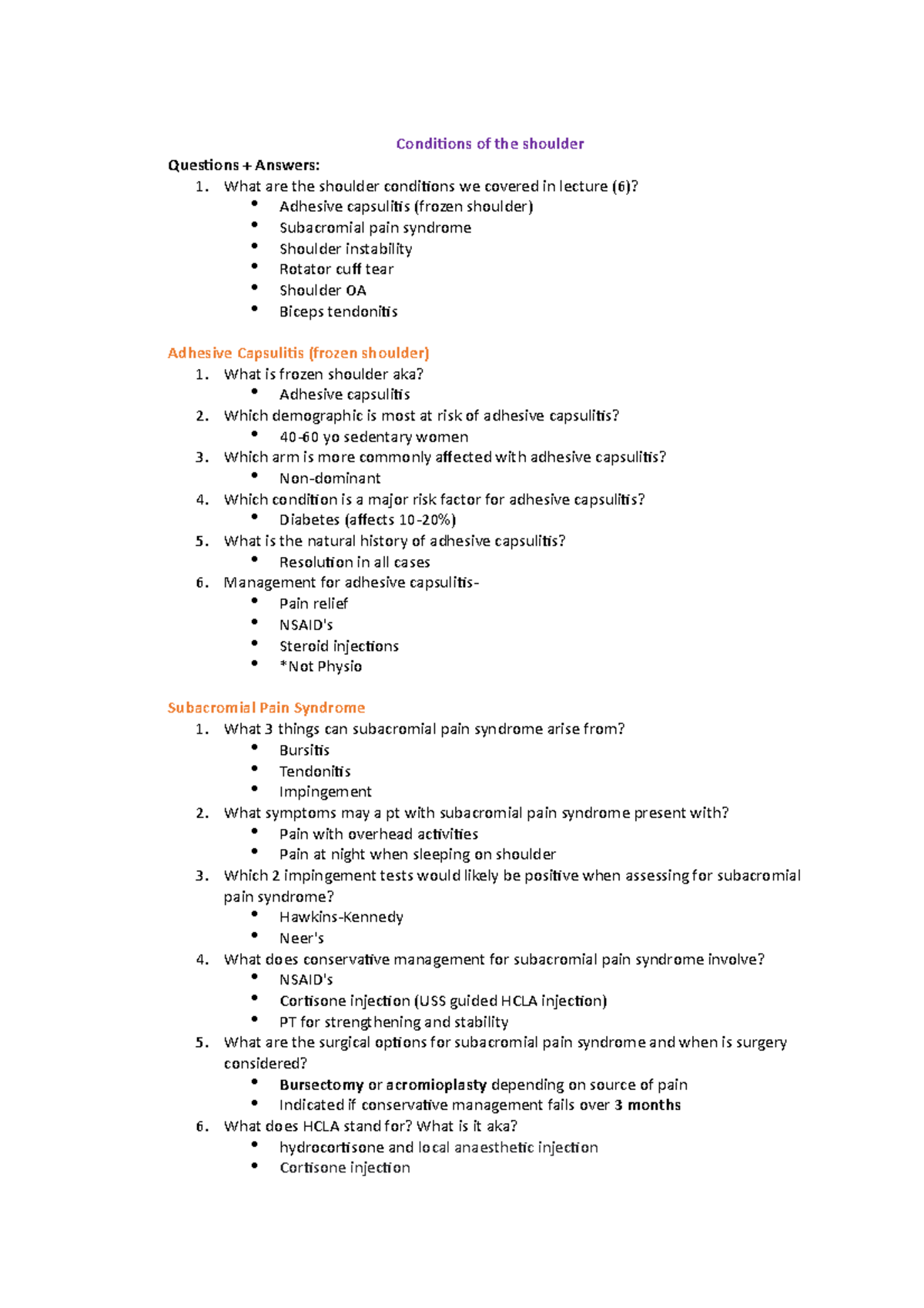 Conditions of the shoulder - Conditions of the shoulder Questions ...