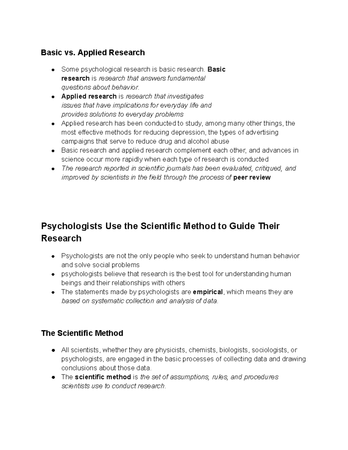 Chapter 2 notes - Basic vs. Applied Research Some psychological ...