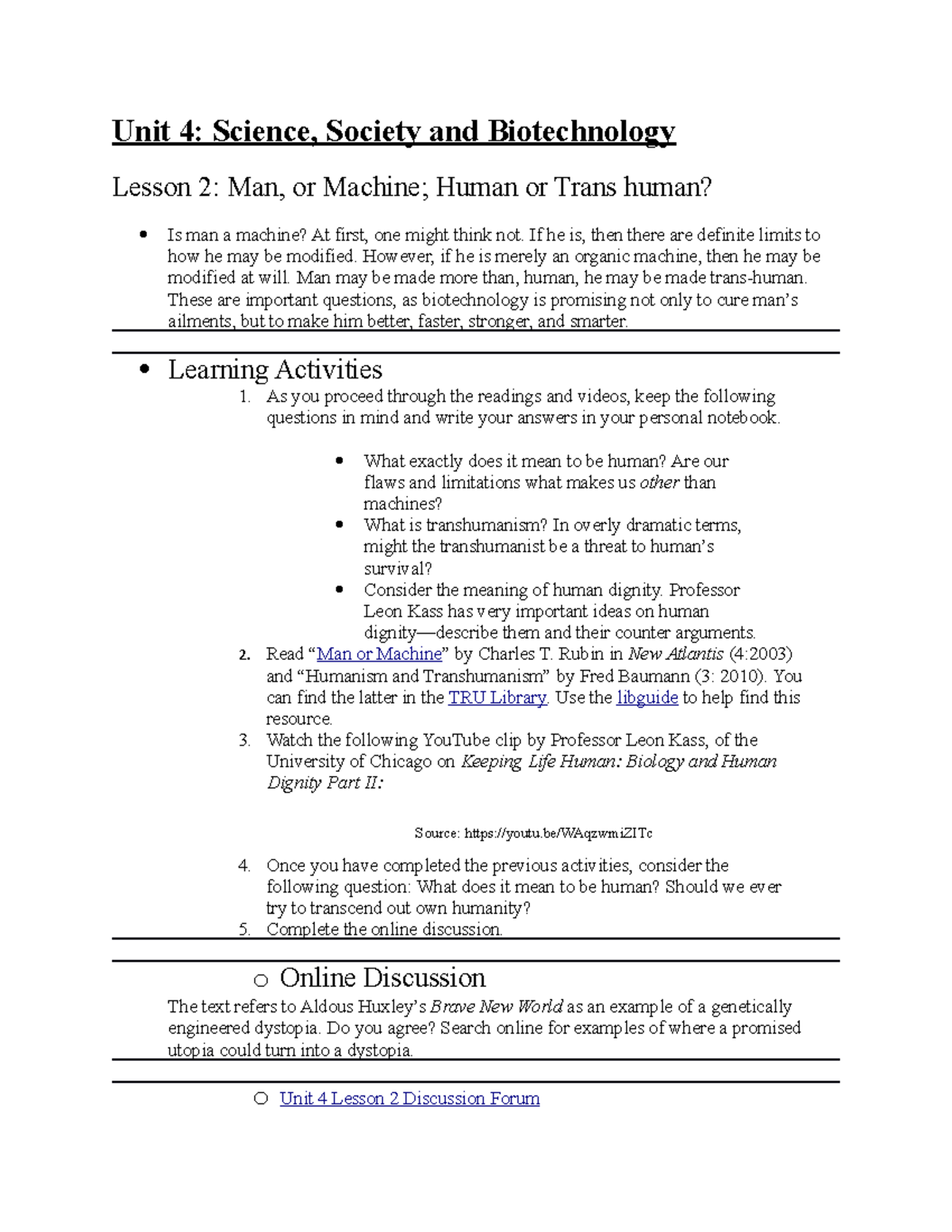 Unit 4 Lesson 2 science - Unit 4: Science, Society and Biotechnology ...