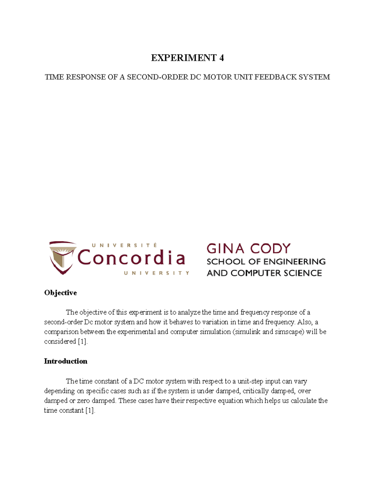 Laboratory Experiment number 4 - EXPERIMENT 4 TIME RESPONSE OF A SECOND ...