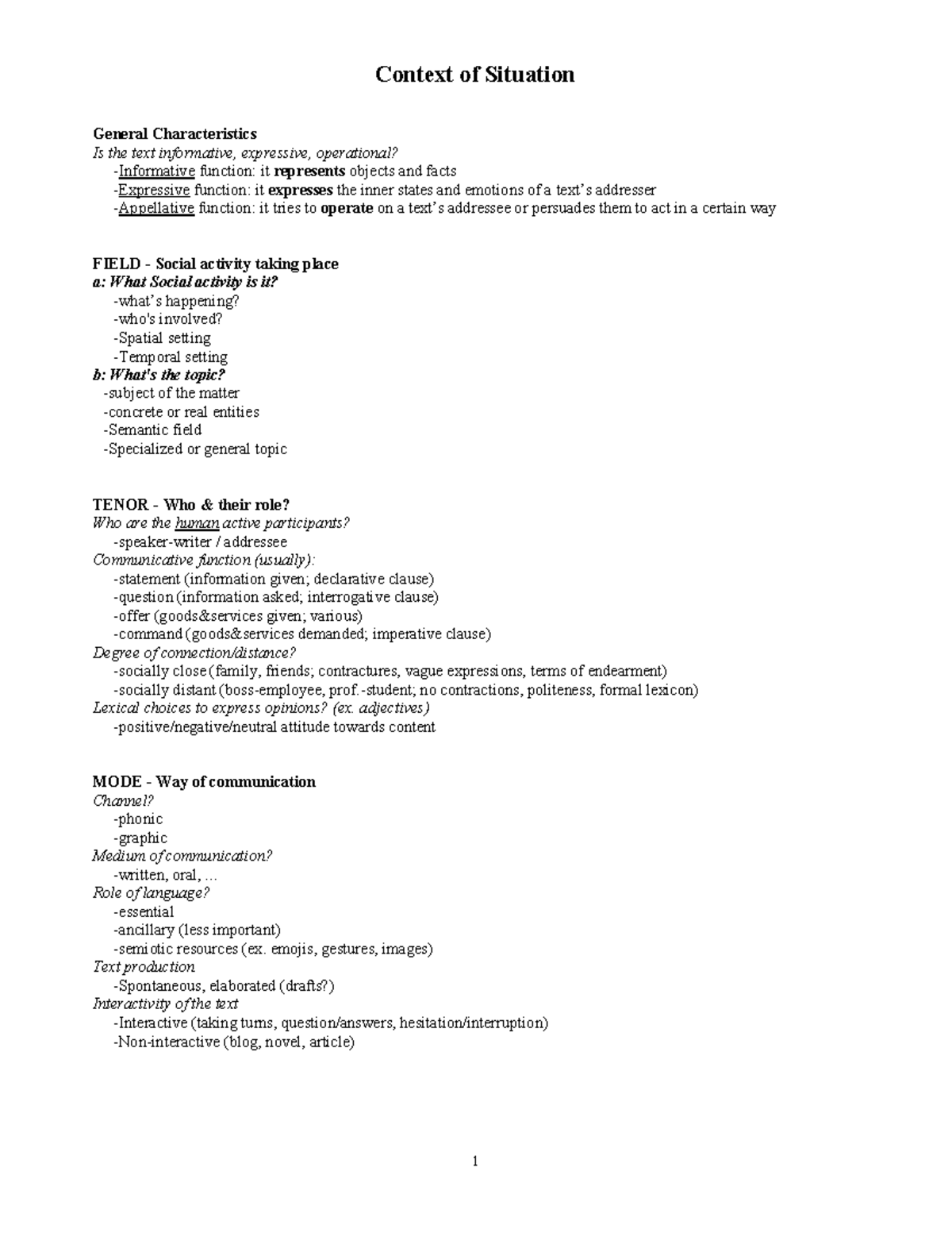 Context Situation summary 1 - 1 Context of Situation General ...