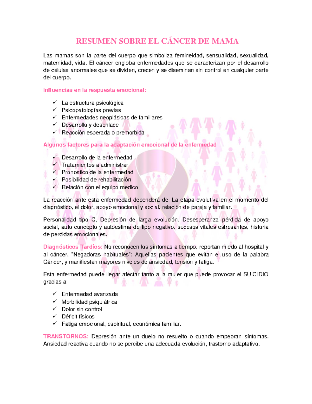 Resumen Sobre EL Cáncer DE MAMA - RESUMEN SOBRE EL CÁNCER DE MAMA Las ...