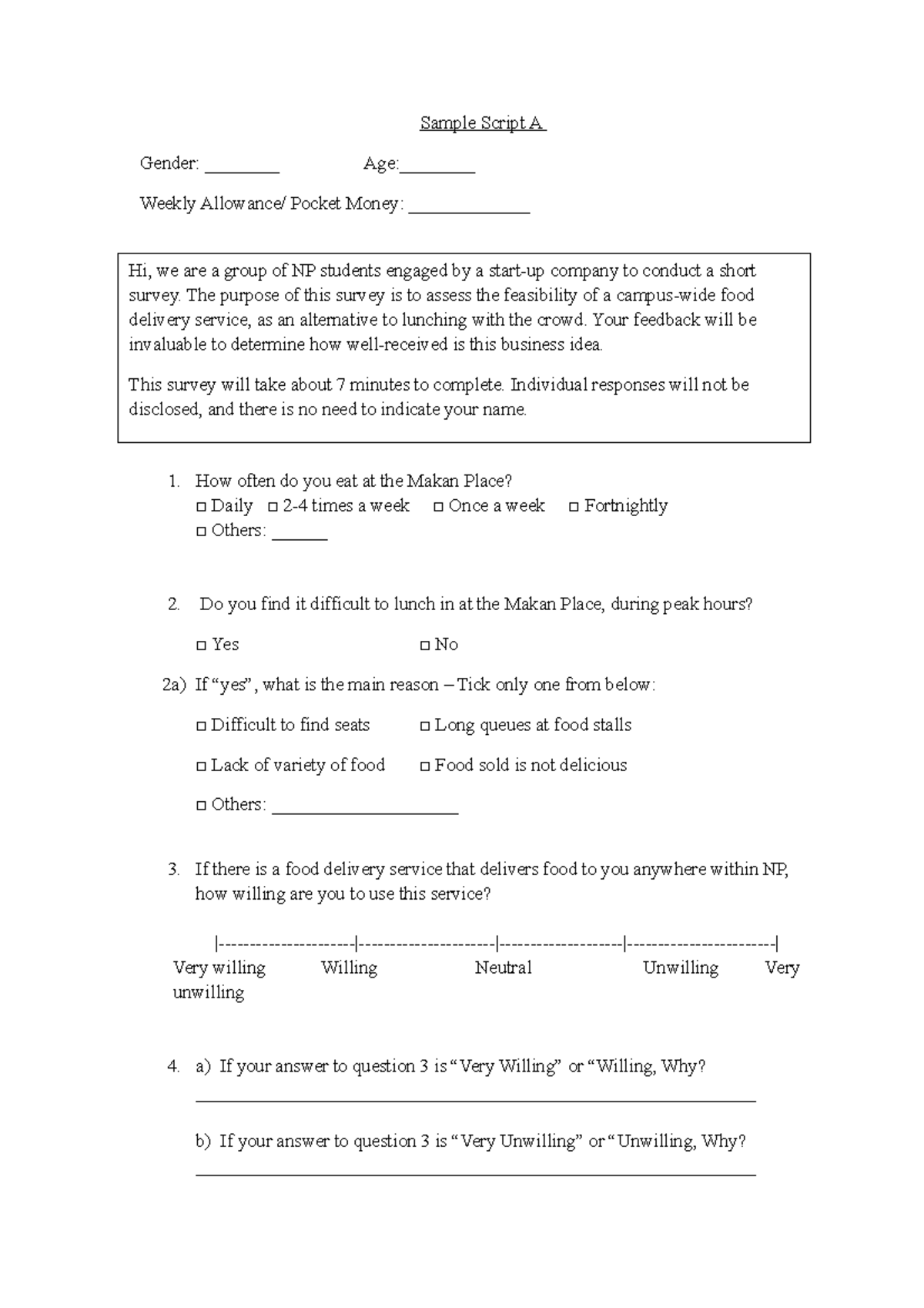 Survey Script A (student's copy) - Sample Script A Gender: ________ Age ...