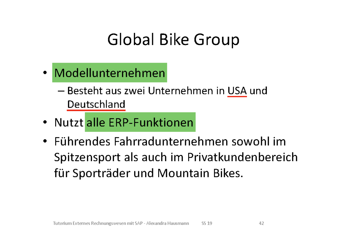Tutorium 2 15 - SAP - Global Bike Group • Modellunternehmen – Besteht ...