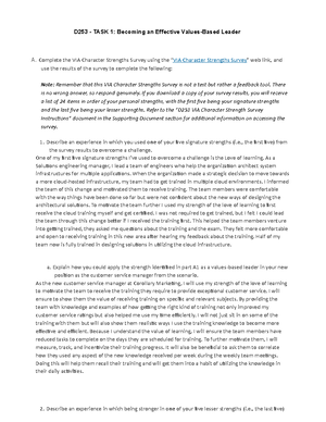 D253 Task 1 - task 1 - D253 – Values-Based Leadership - Task 1 Template ...