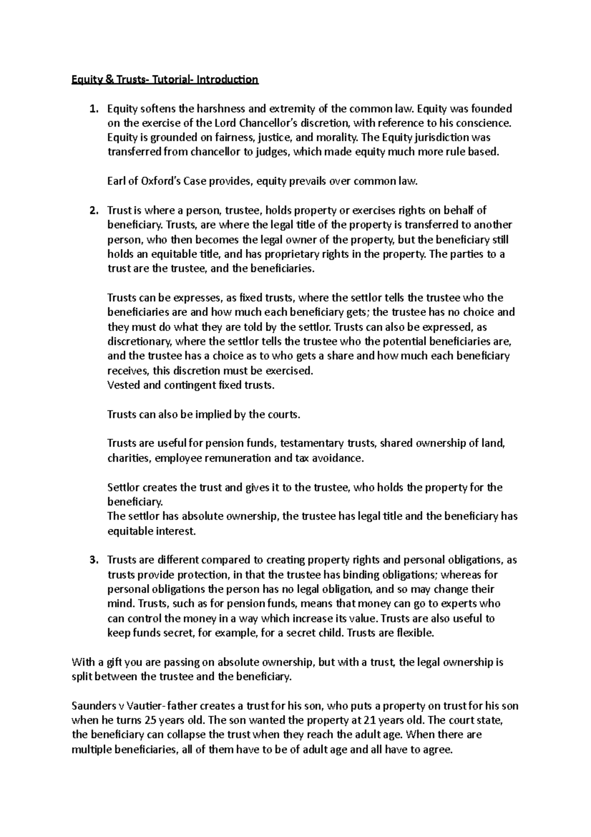 Equity and Trusts Introduction - Equity & Trusts- Tutorial ...