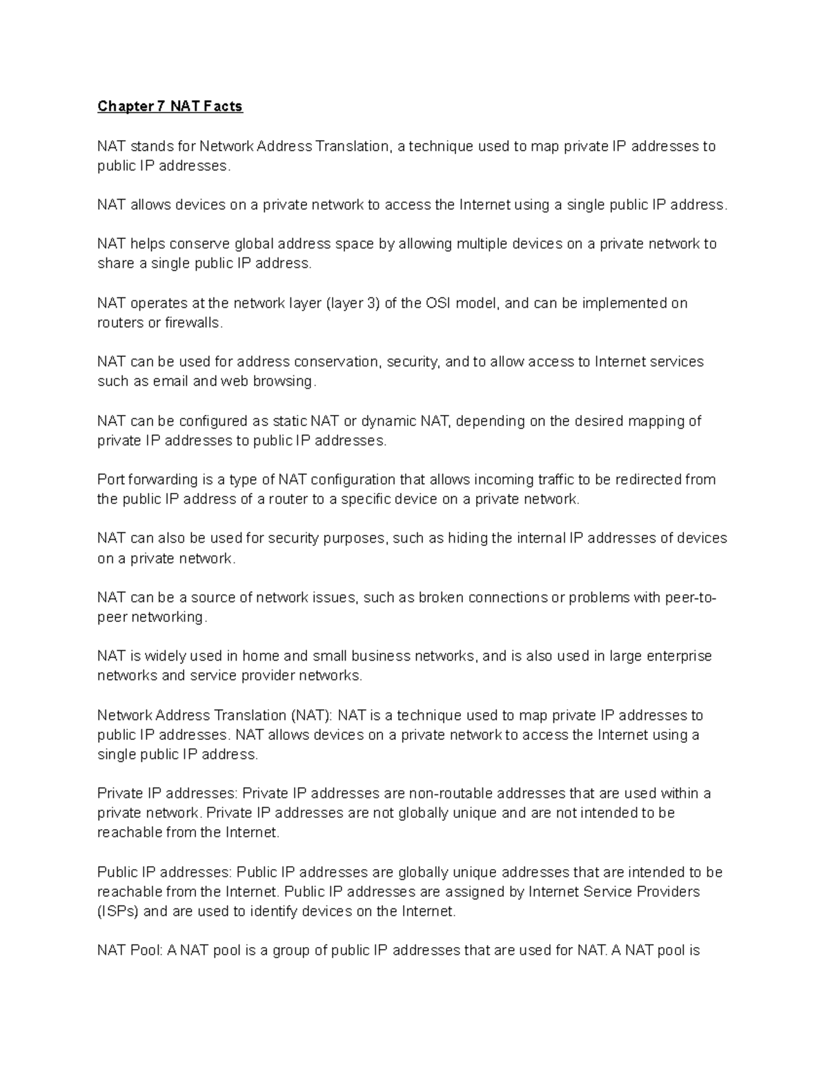 Chapter 7 NAT Facts - Chapter 7 NAT Facts NAT stands for Network ...