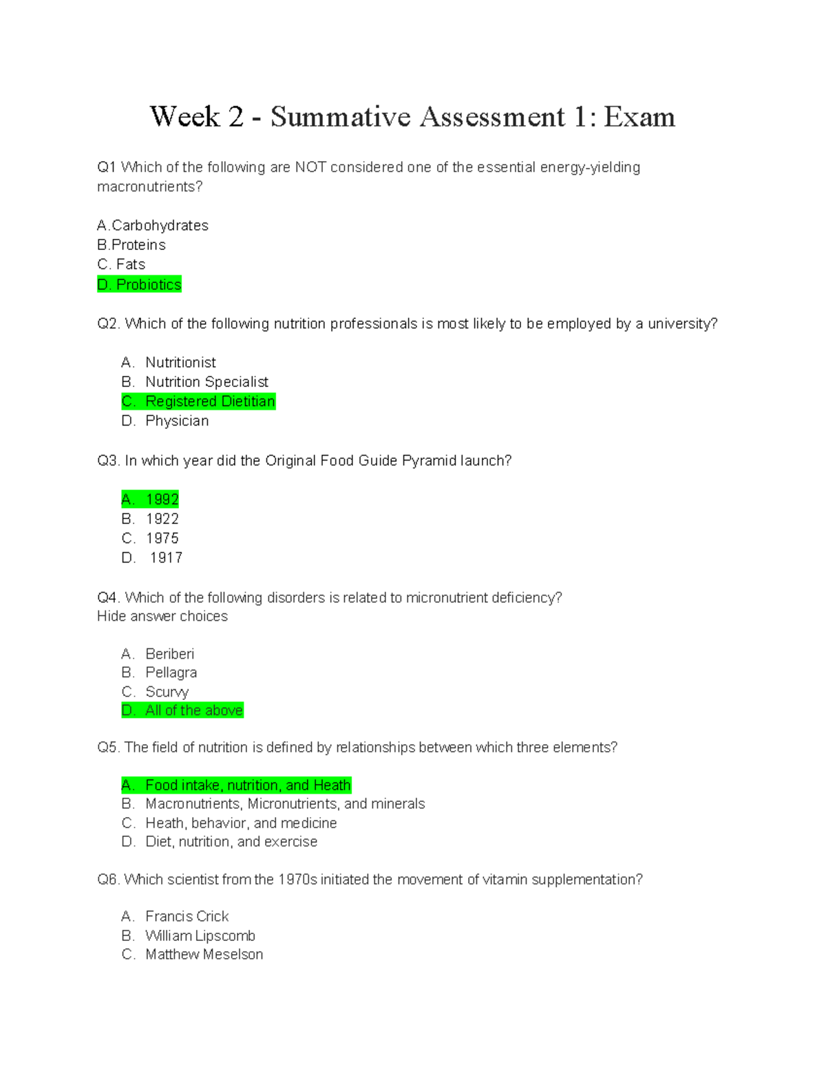 Week 2 - Summative Assessment 1 Exam - Week 2 - Summative Assessment 1: Exam Q1 Which of the ...