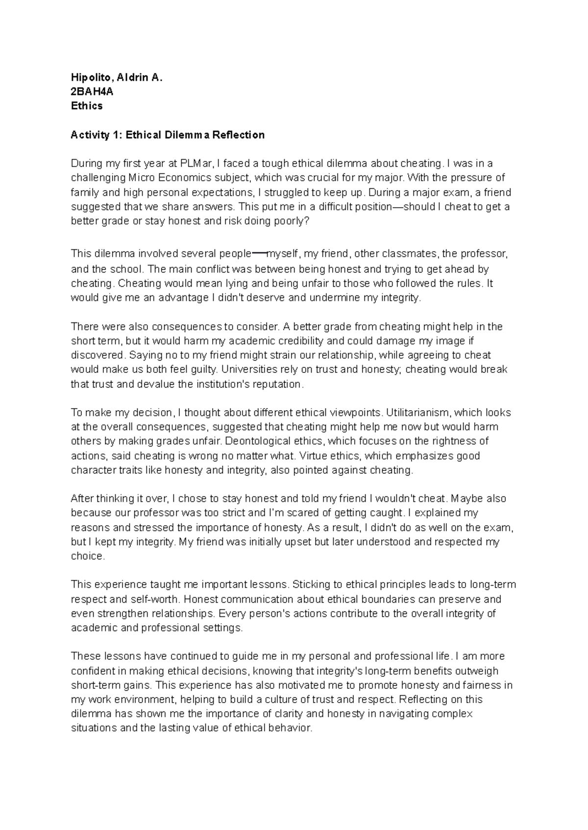 Activity 1 Ethical Dilemma Reflection - Hipolito, Aldrin A. 2BAH4A ...