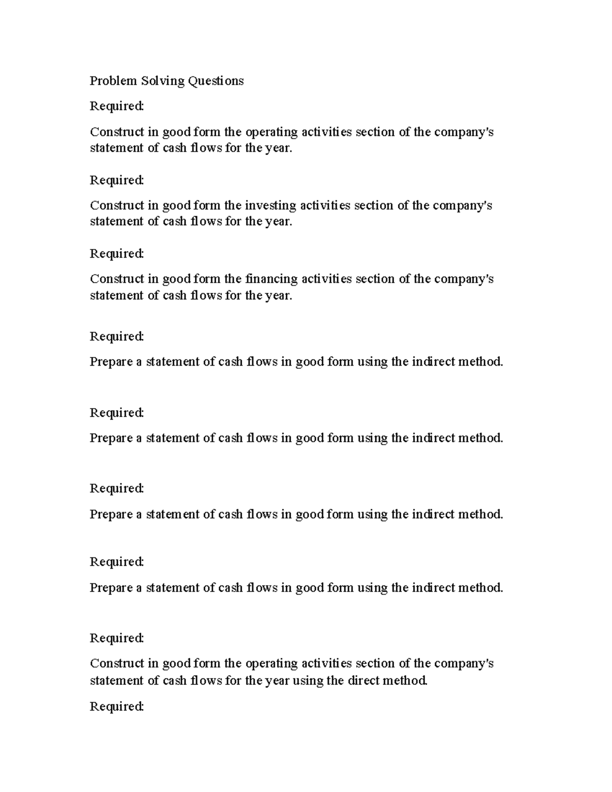 Problem Solving 4 SUMMARY Problem Solving Questions Required