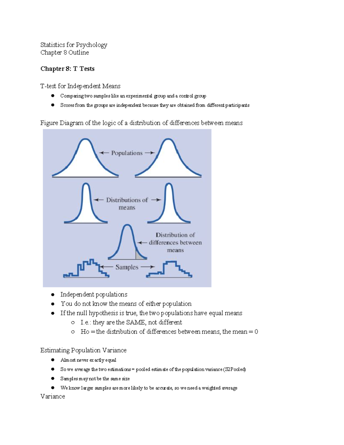 PSY Chapter 8 Outline - Statistics for Psychology Chapter 8 Outline ...