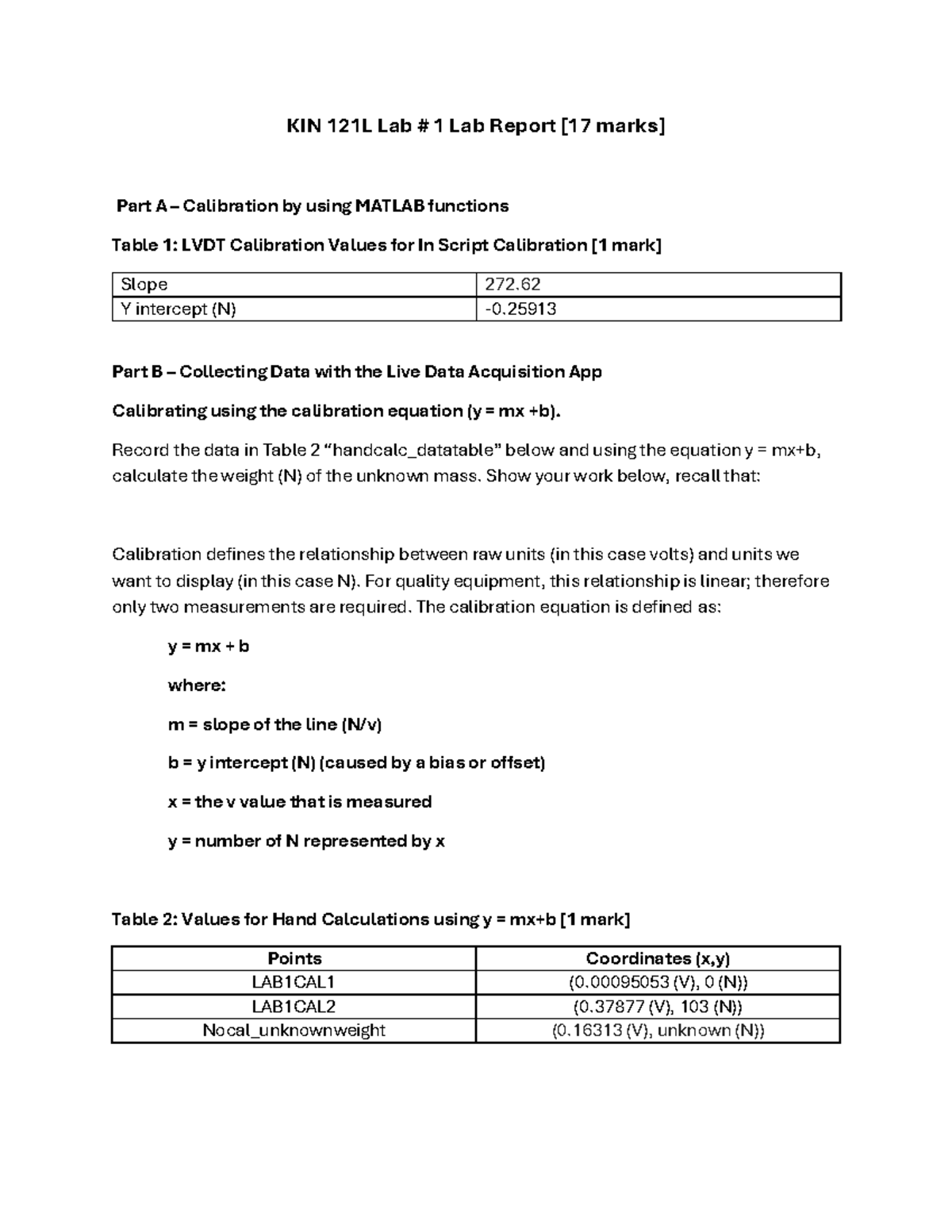 Kin 121l Lab 1 Lab Report 1 For Kin 121l Kin 121l Lab 1 Lab Report 17 Marks Part A