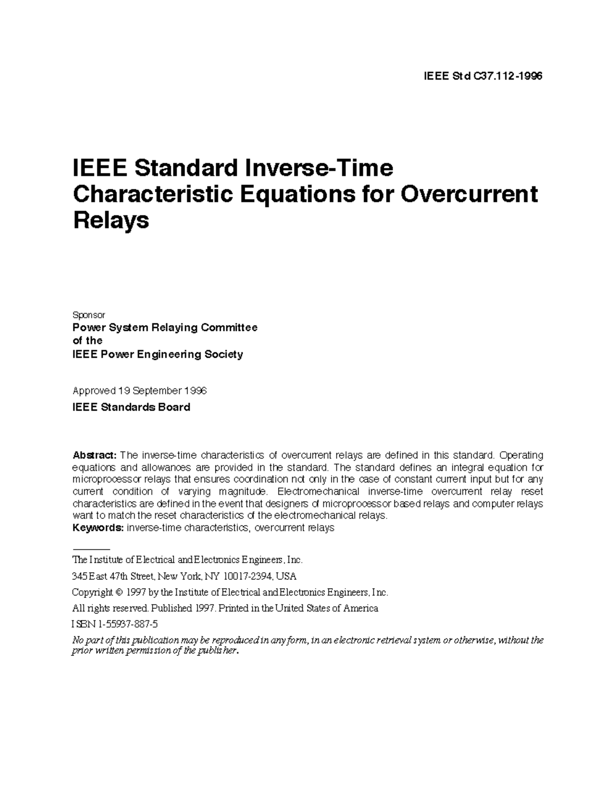 IEEE estandar caracteristica tiempo inverso para relevadore - IEEE Std C37- IEEE Standard - Studocu