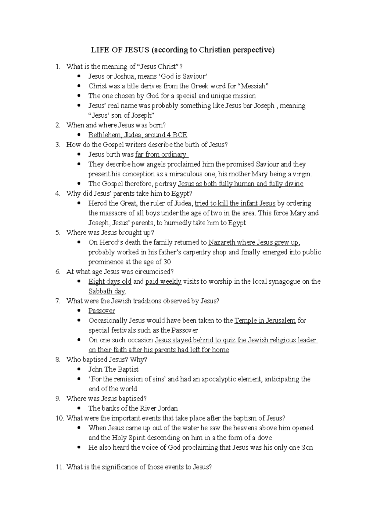 LIFE OF Jesus - Lecture notes 1 - LIFE OF JESUS (according to Christian ...