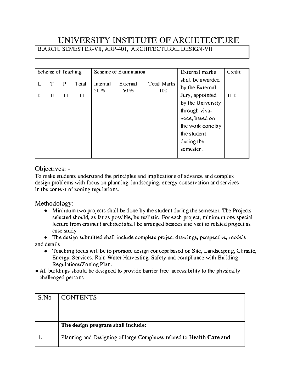 COURSE OVERVIEW - Warning: TT: undefined function: 32 UNIVERSITY INSTITUTE OF ARCHITECTURE B ...